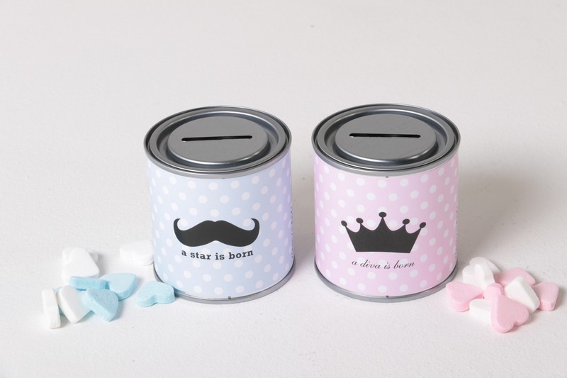 Spaarblik met witte stippen - Kleur en Kado